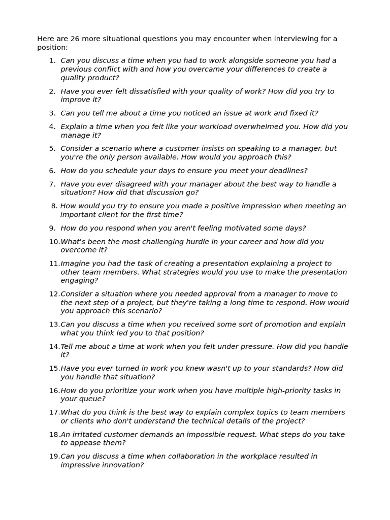 26 More Situational Questions | PDF | Social Psychology | Psychology