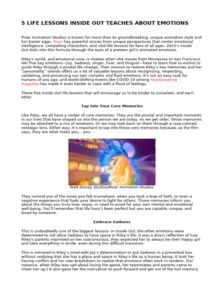 5 Life Lessons Inside Out Teaches About Emotions | PDF | Major ...