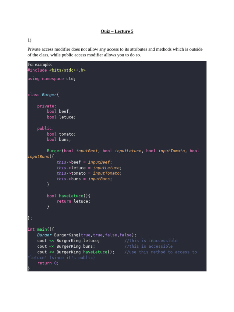 Quiz lecture 5 | PDF | Namespace | Computer Programming Quiz lecture 5 | PDF | Namespace | Computer Programming