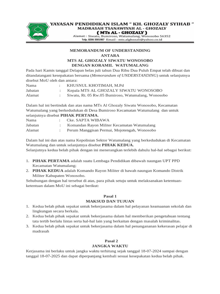 CONTOH_MOU_SEKOLAH_DENGAN_KEPOLISIAN | PDF