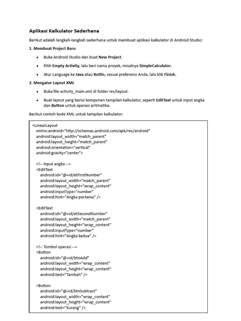 Latihan 1 Aplikasi Kalkulator Sederhana | PDF