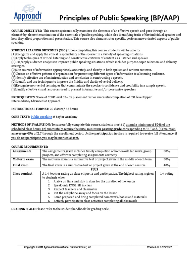 Winter 2023 BP - AAP Principles of Public Speaking | PDF | Public ...