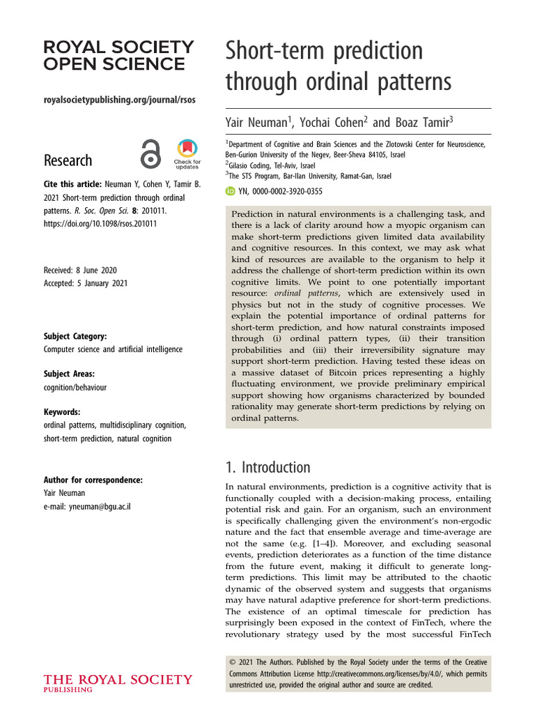 Short Term Prediction Through Ordinal Patterns Pdf Time Series