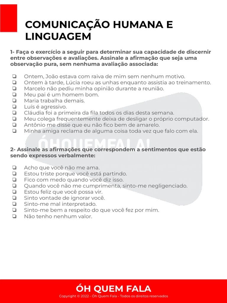 Exercícios de Comunicação Humana | PDF | Comunicação