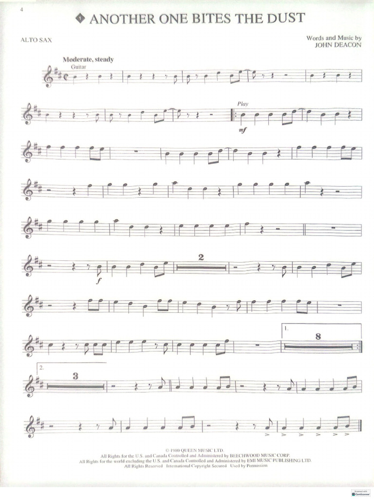 Another One Bites The Dust - Alto Sax | PDF