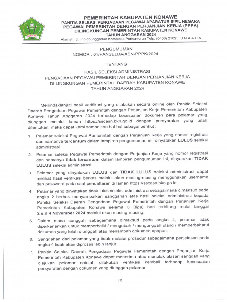 pengumuman seleksi adm 2024 pppk | PDF pengumuman seleksi adm 2024 pppk | PDF