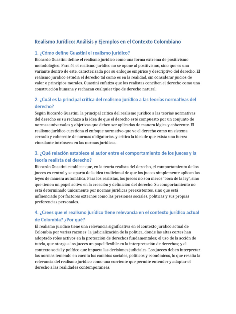 Realismo Juridico Colombia Respuestas | PDF | Realismo filosófico | Juez