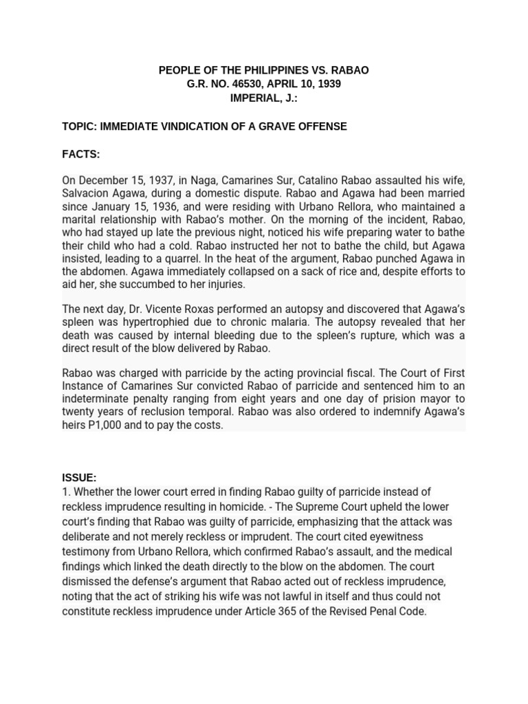 PEOPLE VS. RABAO, 46530 | PDF | Mitigating Factor | Crimes