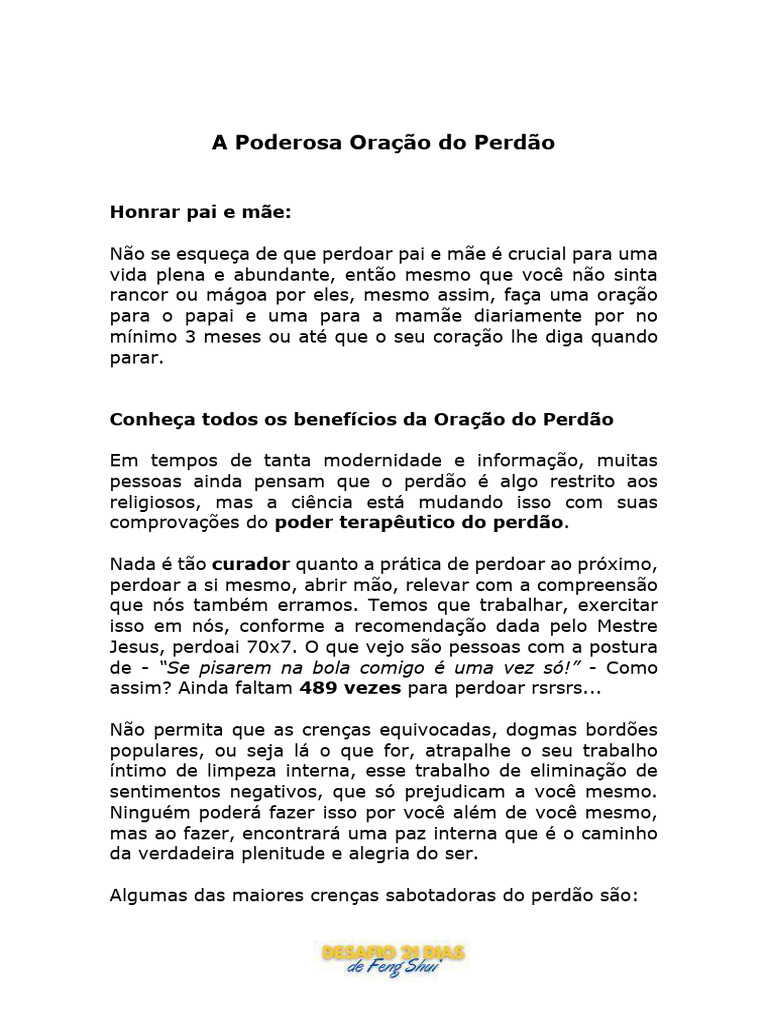 Oração Do Perdao Desafio 21 Dias Feng Shui Pdf Oração Sentimento