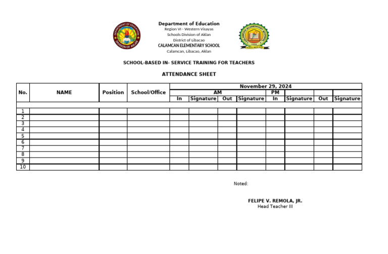 Inset Attendance Sheet | PDF