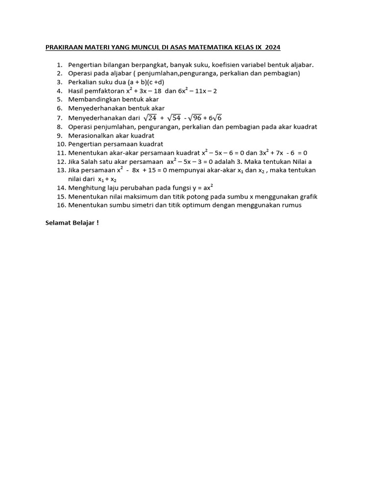 Materi Asas Matematika Kelas IX | PDF