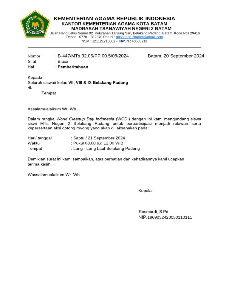 SURAT PEMBERITAHUAN GOTONG ROYONG BLP | PDF