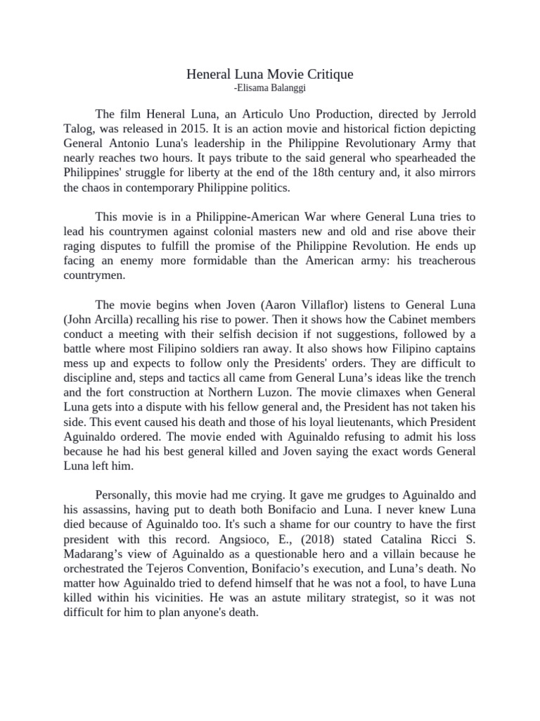 Heneral Luna Movie Critique | PDF | Philippines