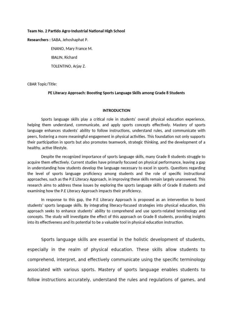 PE Literacy Approach Boosting Sports Languag | PDF | Literacy ...