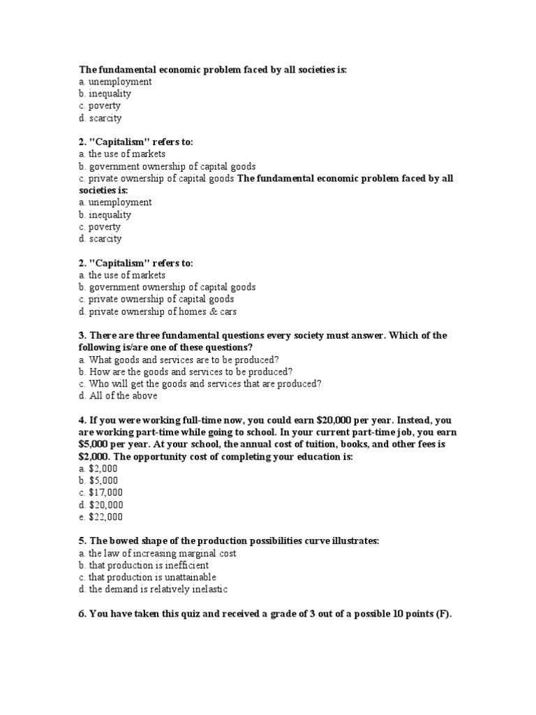 Fundamental Economic Problems and Capitalism Concepts Explained | PDF ...
