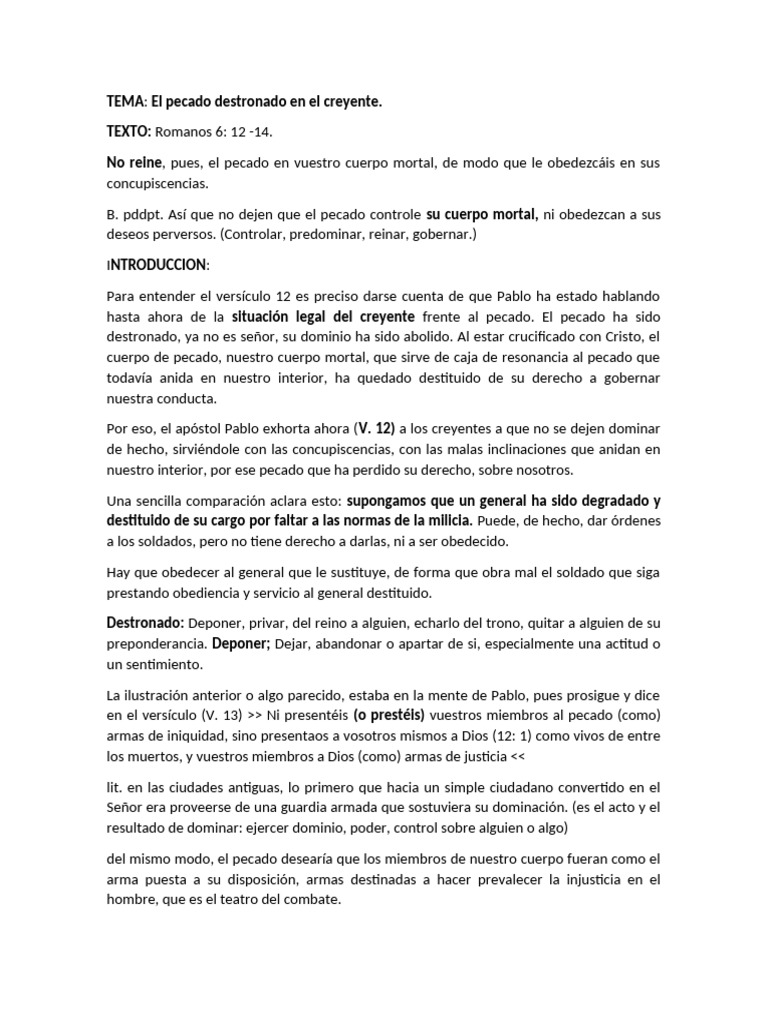 el pecado destronado en el creyente | PDF | Pecado | Gracia divina