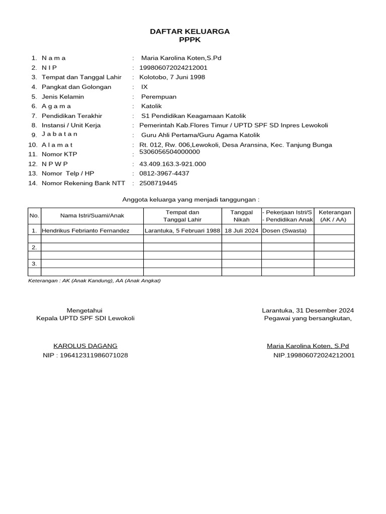 FORMAT DK 2025 Ibu Karo | PDF