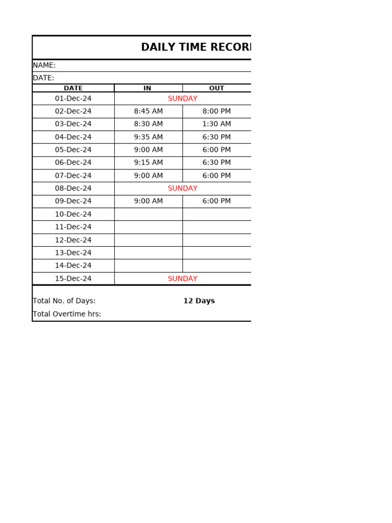 DTR Sheet | PDF