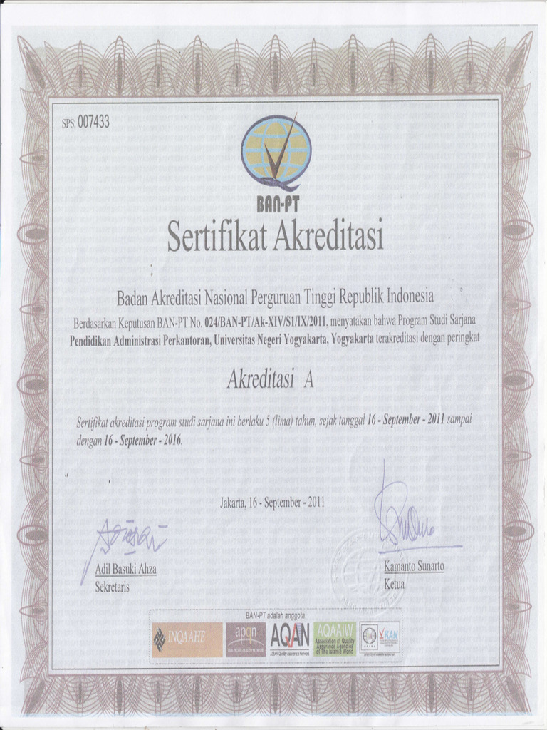Scan Asli Akreditasi S1 PADP 2011-2016 | PDF