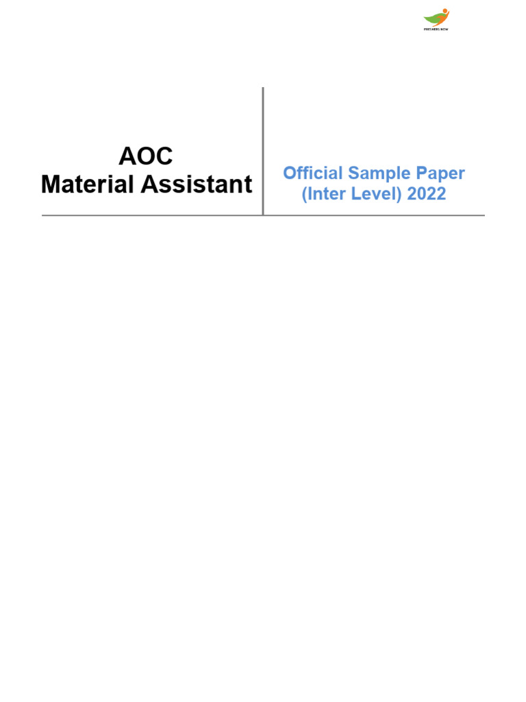 AOC Material Assistant Official Inter Level Previous Paper | PDF