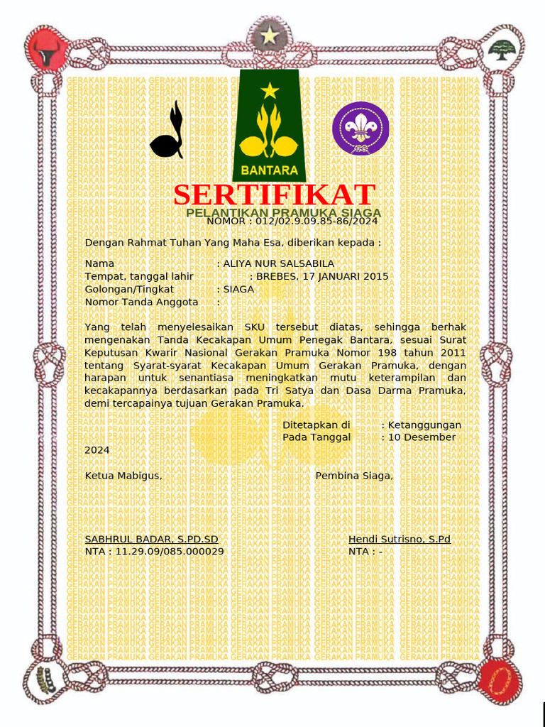 Sertifikat Pramuka Garuda | PDF