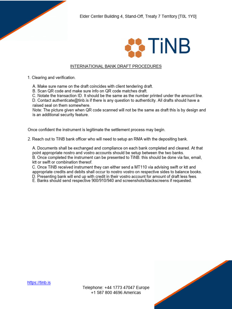 Tinb International Bank Draft Clearing Procedures F | PDF