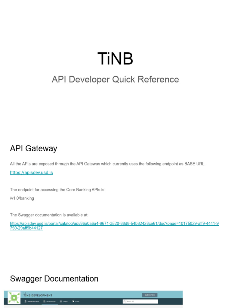 TiNB - API Developer Quick Reference | PDF