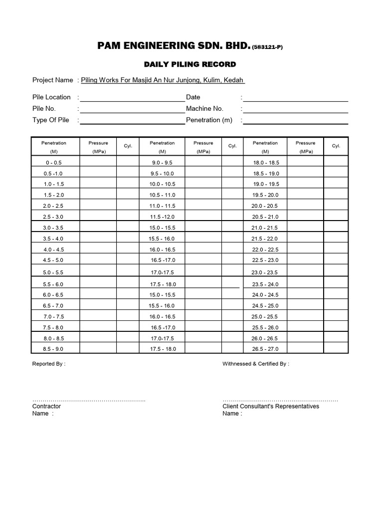 Piling Record - Masjid An Nur Junjong | PDF