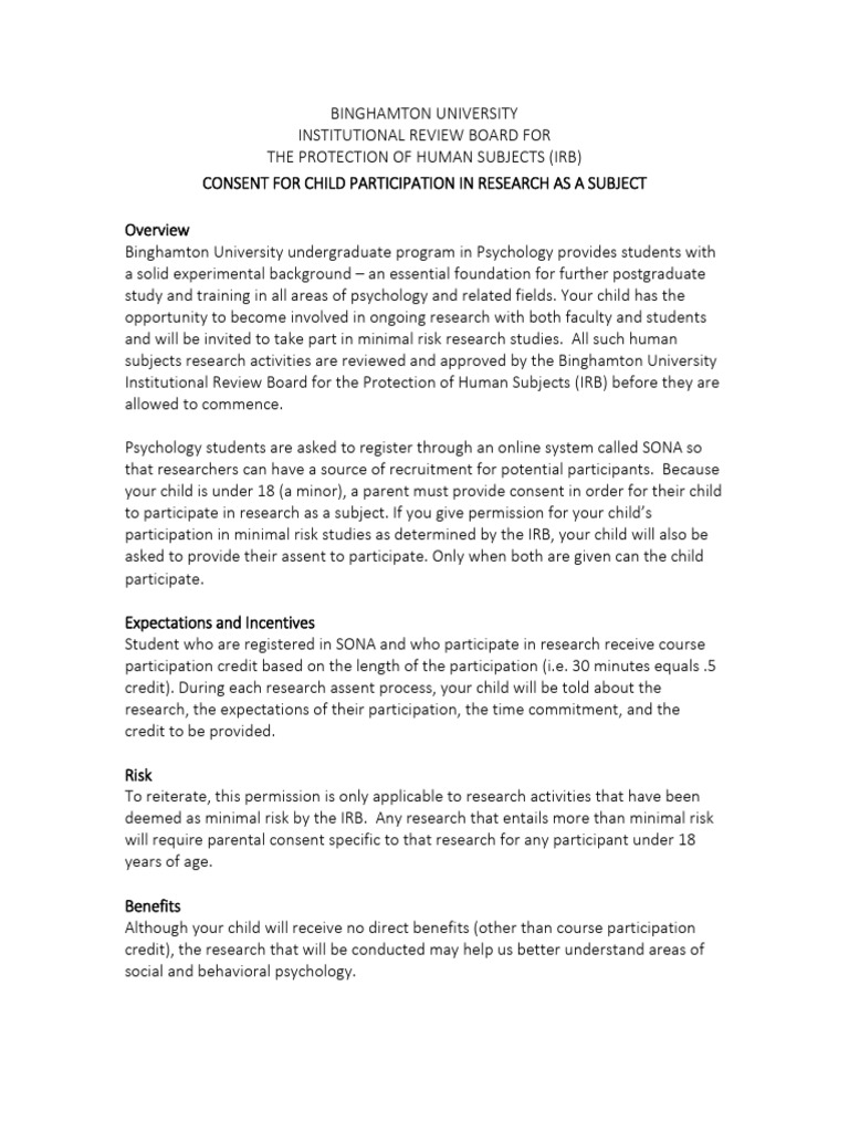 Psych SONA Parental Blanket Consent | PDF | Informed Consent ...