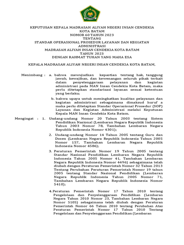Update Penerapan SOP MAN IC Batam 2023 (4.1) | PDF