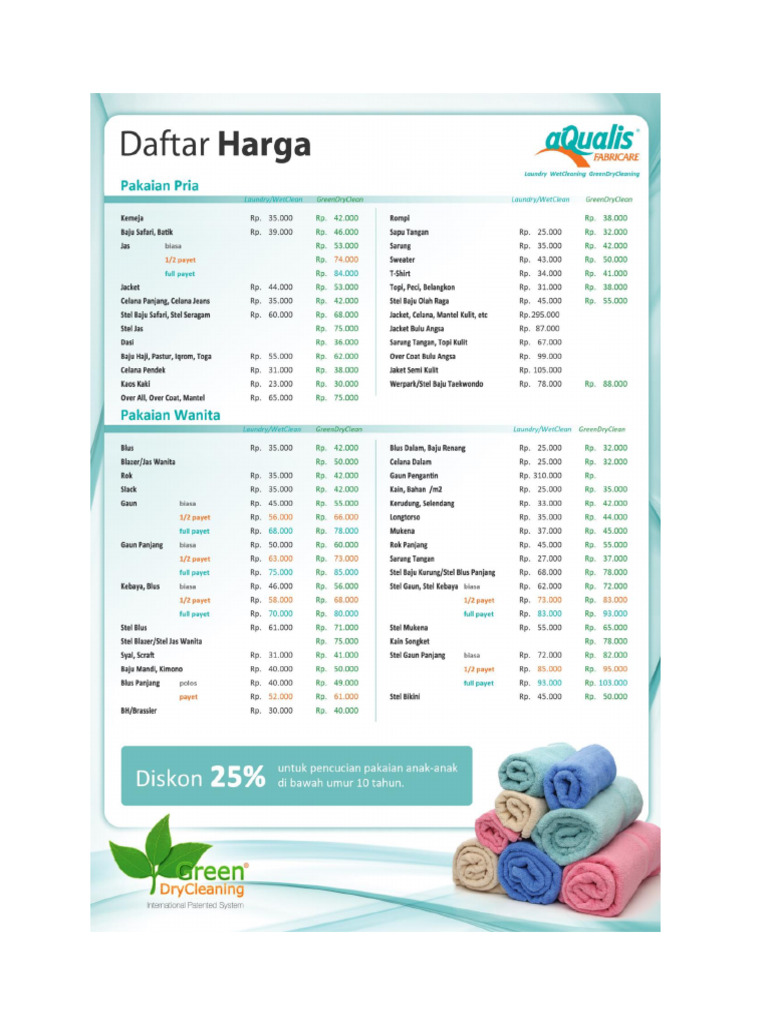 Pricelist_HARGA_LAUNDRY_aQualis_Jabodetabek | PDF