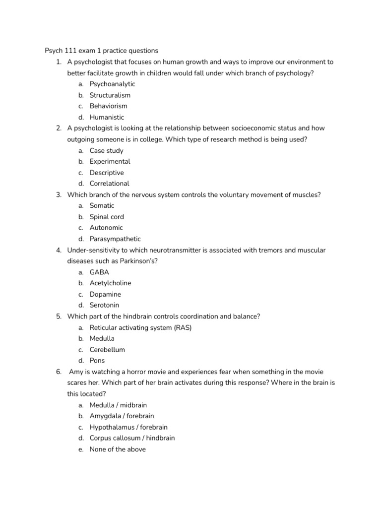 Exam 1 Practice Questions-1 | PDF | Perception | Brain