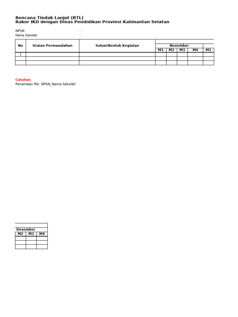 RTL Rakor IKD Dengan Dinas Pendidikan Prov Kalimantan Selatan 2024 | PDF