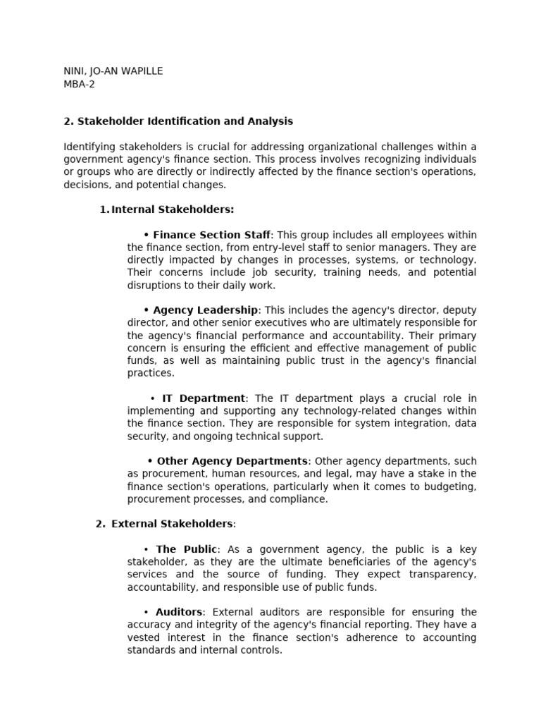 Stakeholder Identification and Analysis | PDF | Procurement ...