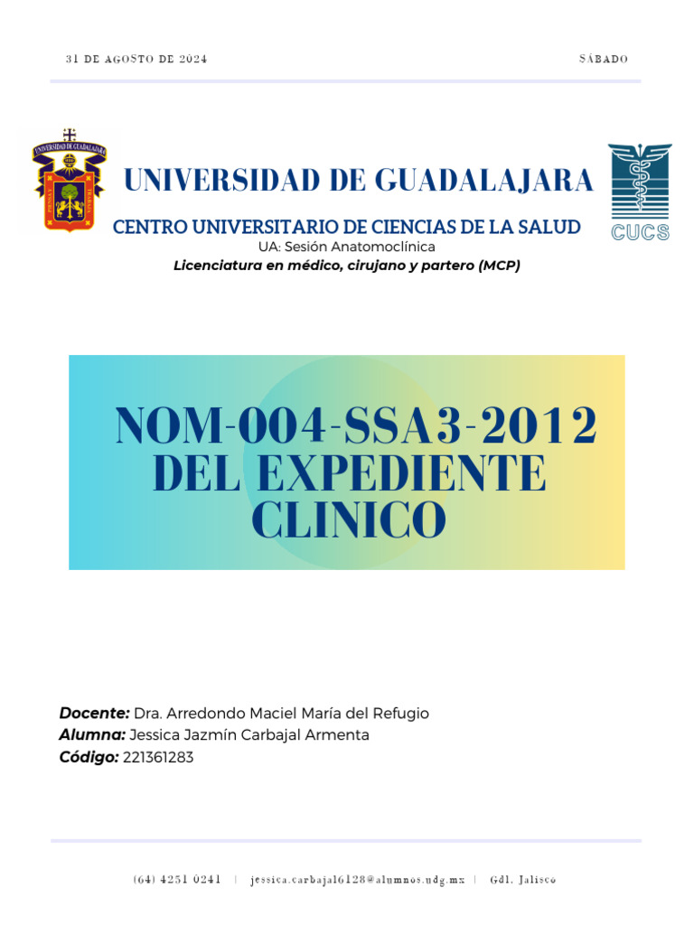Ficha Informativa 4 - Nom-004-Ssa3-2012 Del Expediente Clinico | PDF | Seguridad del paciente ...