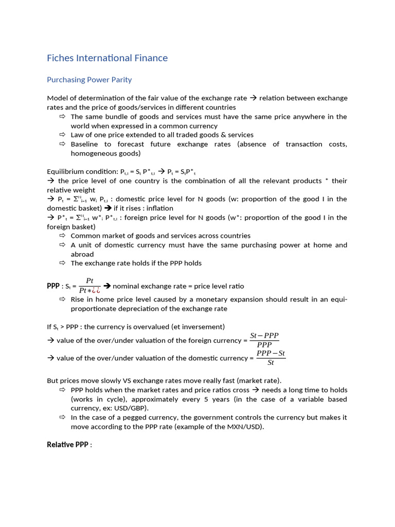Fiches-International-Finance | PDF | Exchange Rate | Purchasing Power Parity