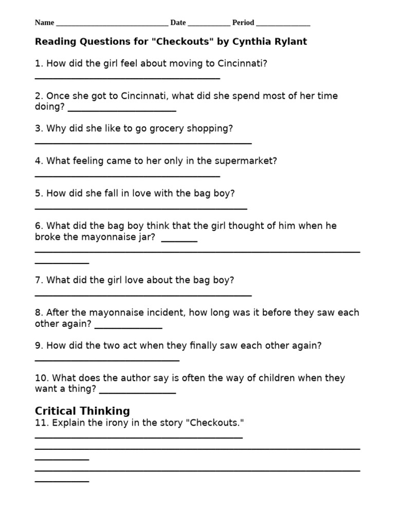 Reading Questions for "Checkouts" | PDF