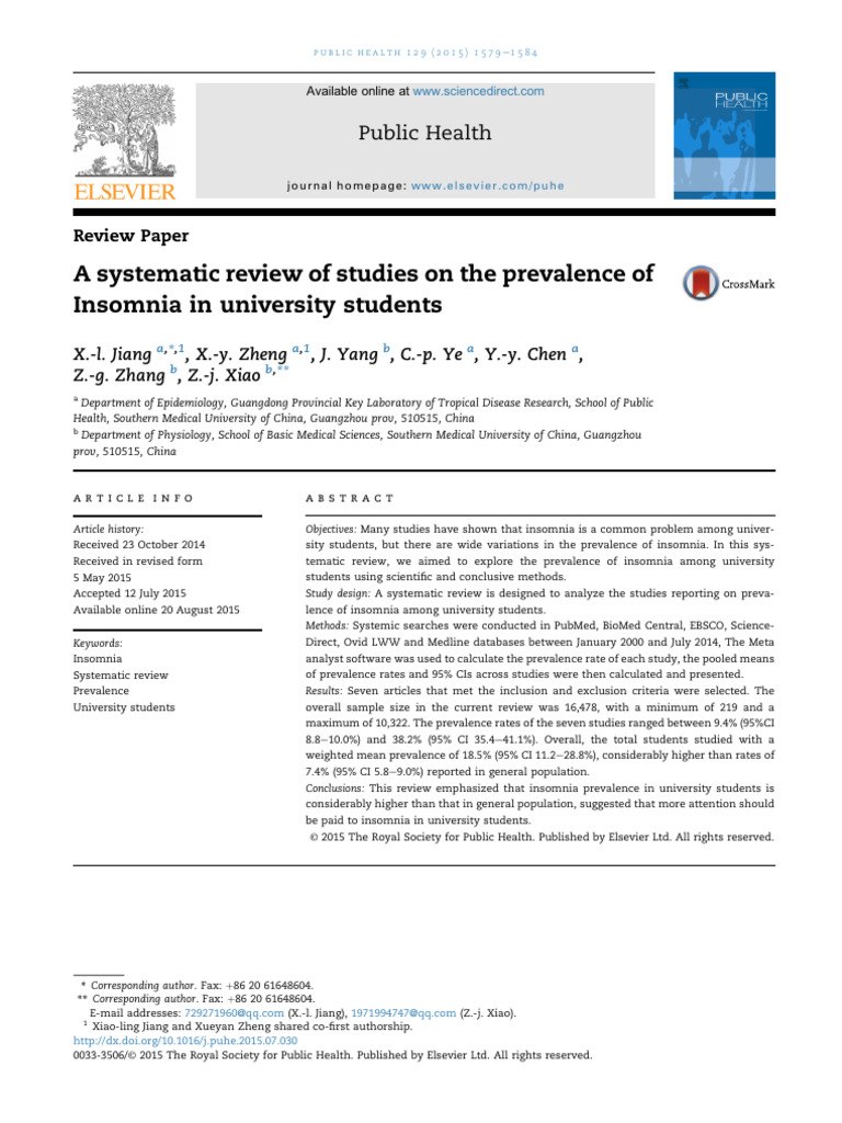 Asystematic Review of Studies On The Prevalence of Insomnia in ...