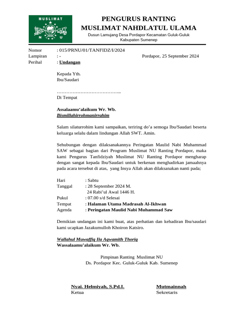 Undangan Muslimat Nu 24 | PDF