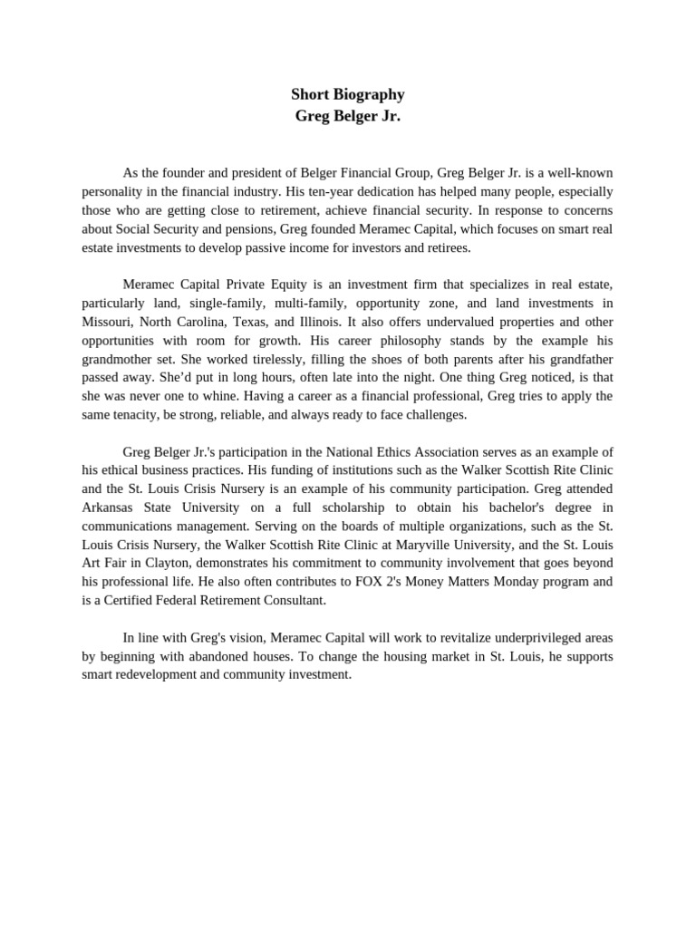 Short Biography Template | PDF