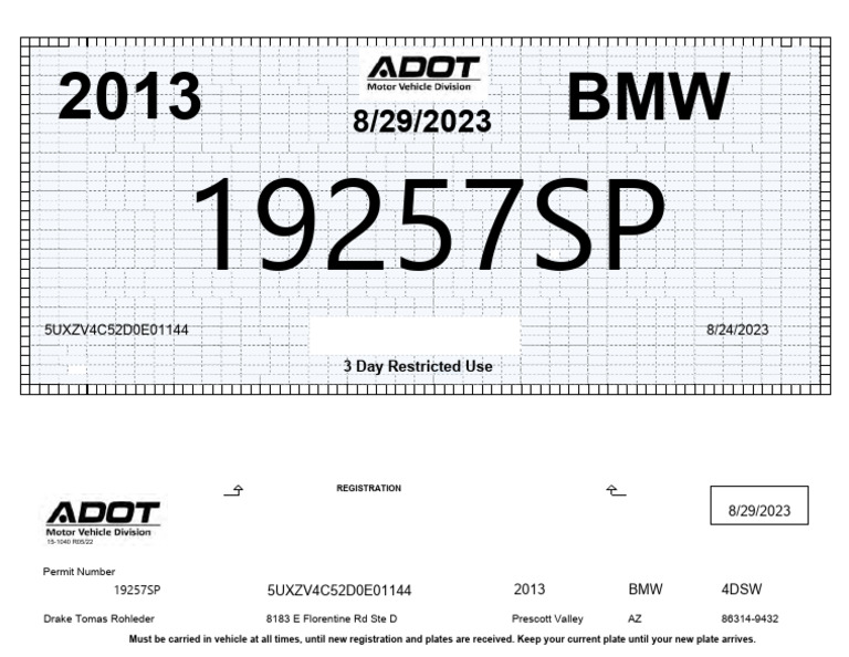 Temp License Plate Temp Registration-1 | PDF