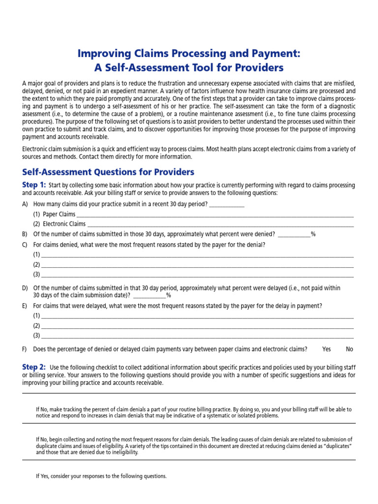 Form Claims Process Assessment | PDF | Medicare (United States) | Payments