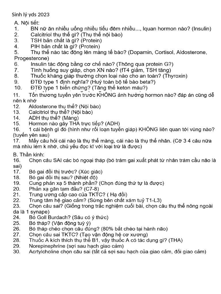 Sinh Lý Yds 2023 | PDF