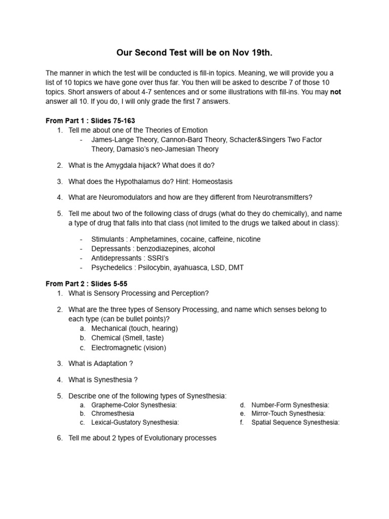 COG 266 - Test 2 Topics - 24FA Brains, Minds, & Consciousness COG266 ...