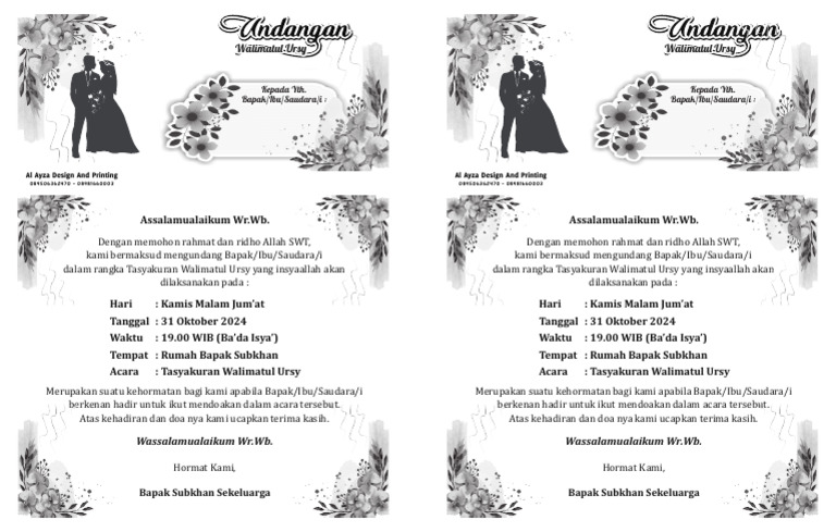 Undangan Hajatan Walimatul Ursy | PDF