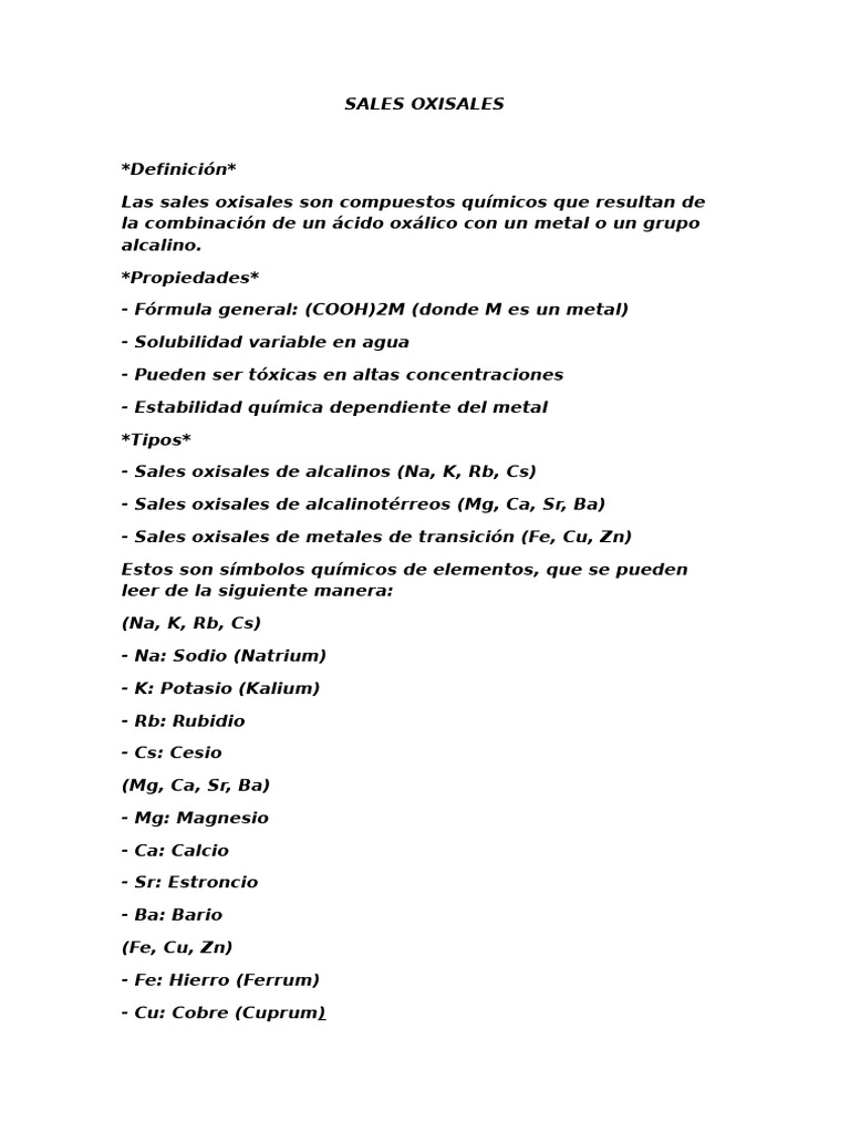 Características y Tipos de Sales Oxisales | PDF