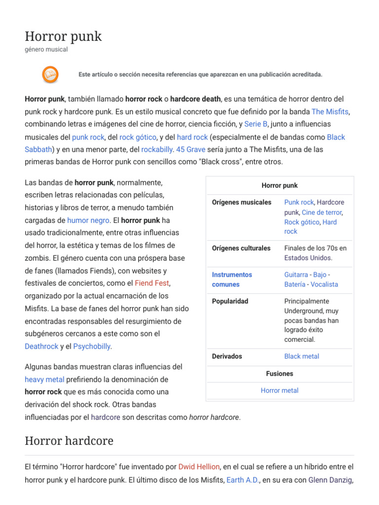 Horror Punk - Wikipedia, La Enciclopedia Libre | PDF | English Language ...