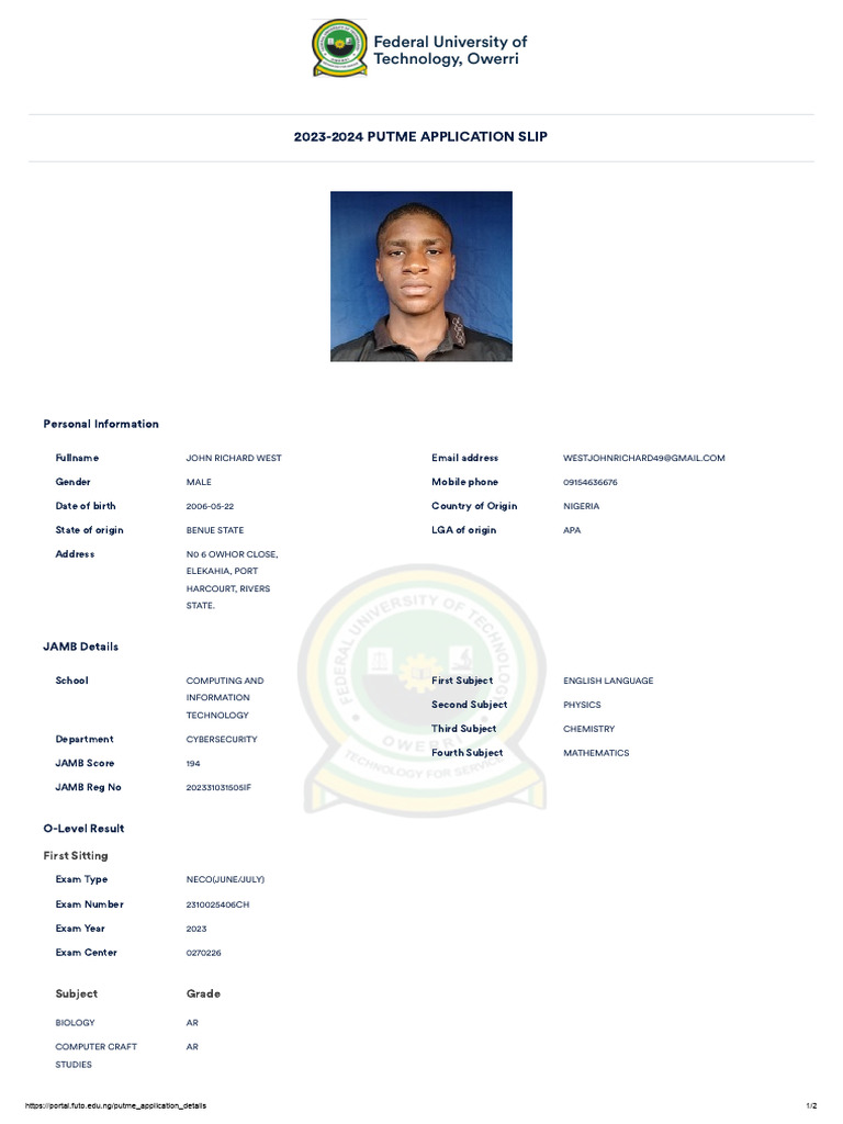 FUTO SM Core Portal | PDF