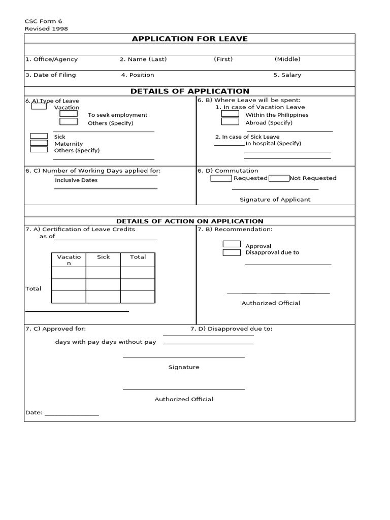 CSC Form 6 Leave Application Guide | PDF