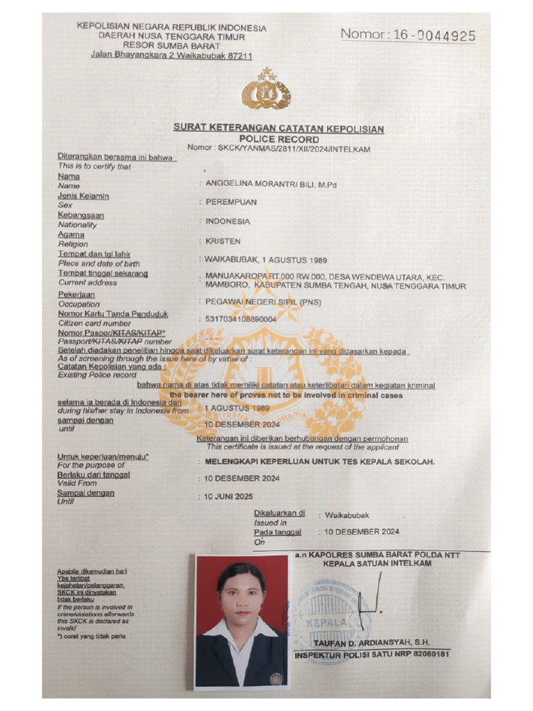 SKCK ANGGELINA 2 | PDF